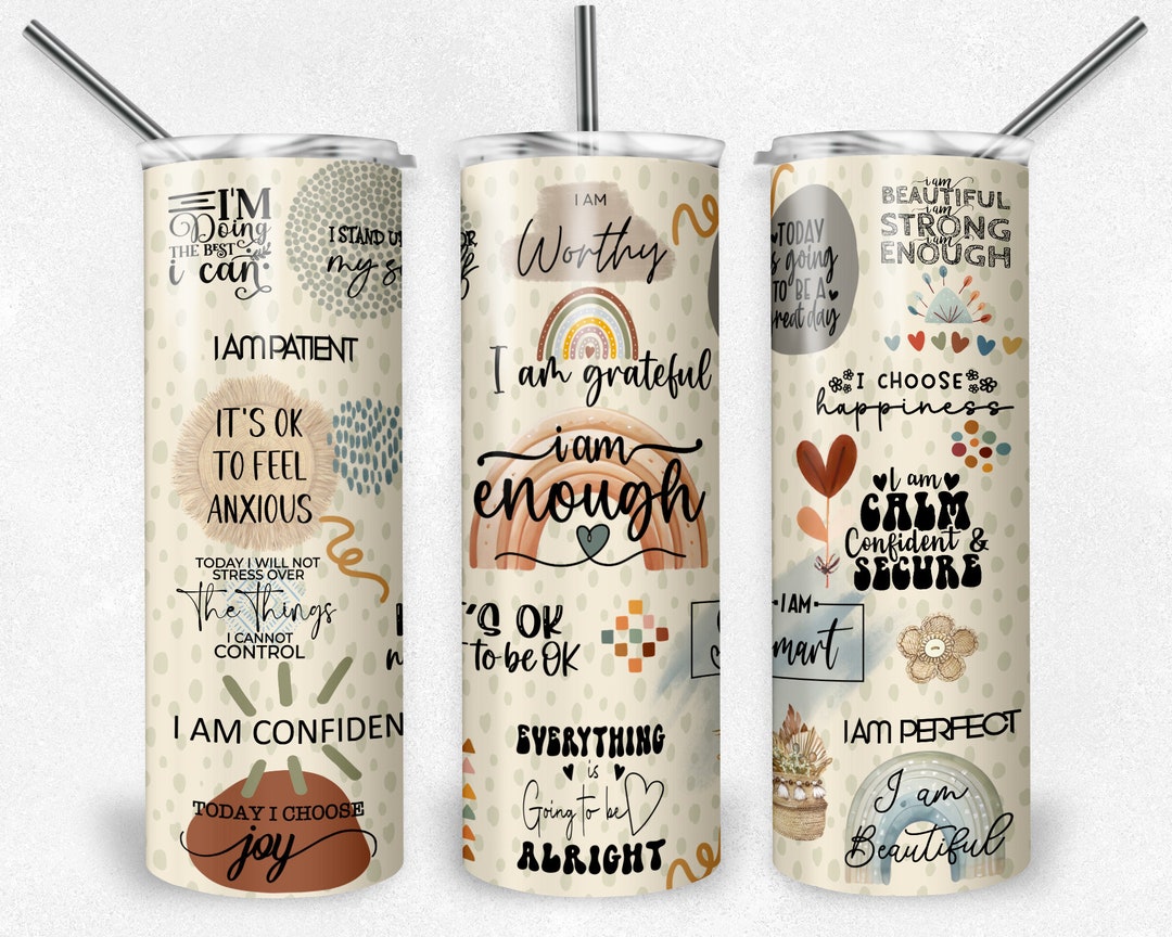 Boho Rainbow Inspirational Sublimation Wrap PNG, Daily Affirmations ...