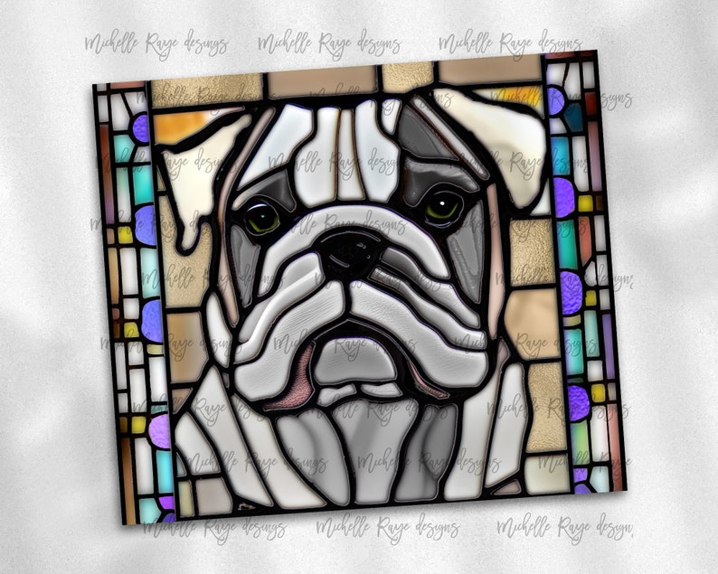 English Bulldog Stained Glass PNG Wrap Grey Puppy - Etsy