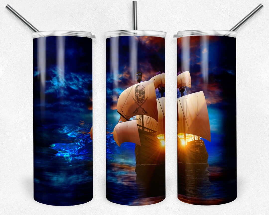 Pirate Ship, Night, Ocean, Sublimation Tumbler Design, 20 Oz Skinny ...