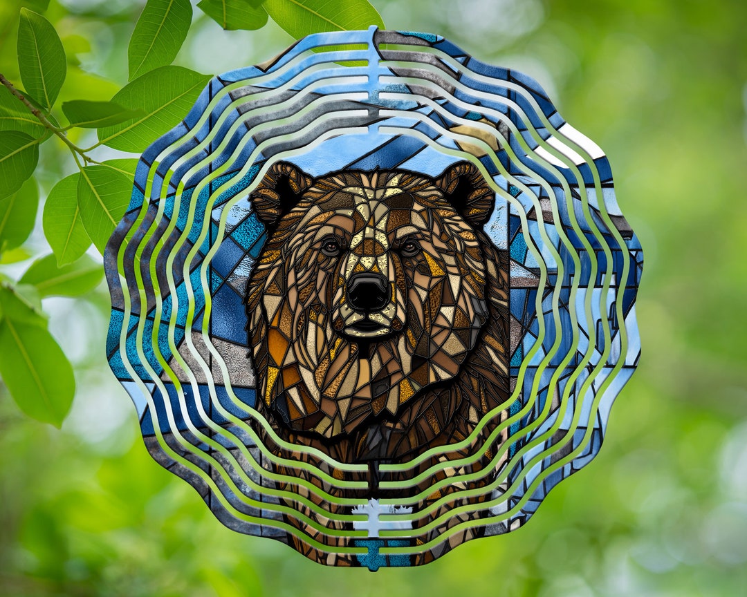 Stained Glass Bear Wind Spinner Design, Wind Spinners for Outdoors ...