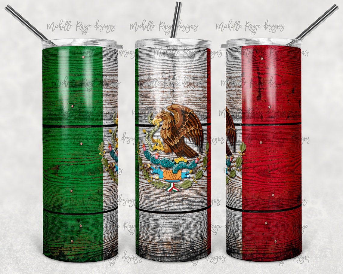 Mexican Flag Coat of Arms Rustic Wood Grain 20 Oz Skinny - Etsy