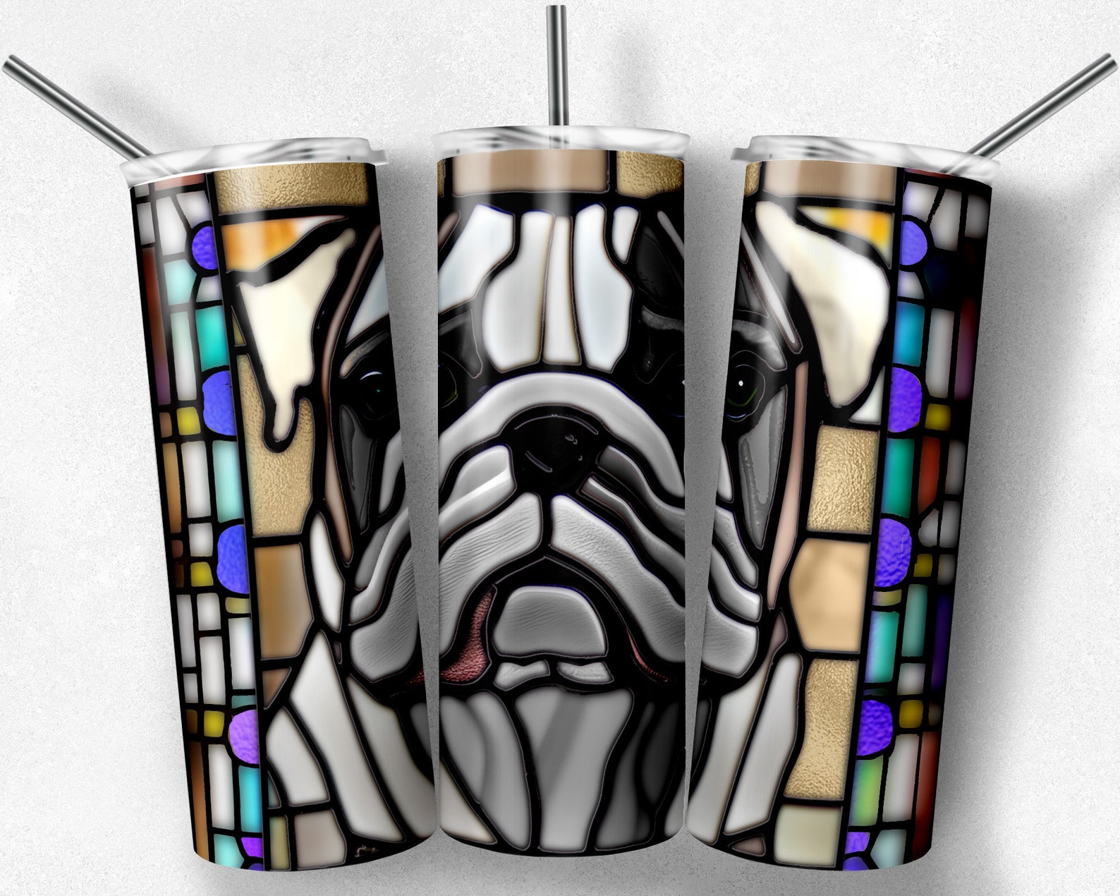English Bulldog Stained Glass PNG Wrap Grey Puppy - Etsy