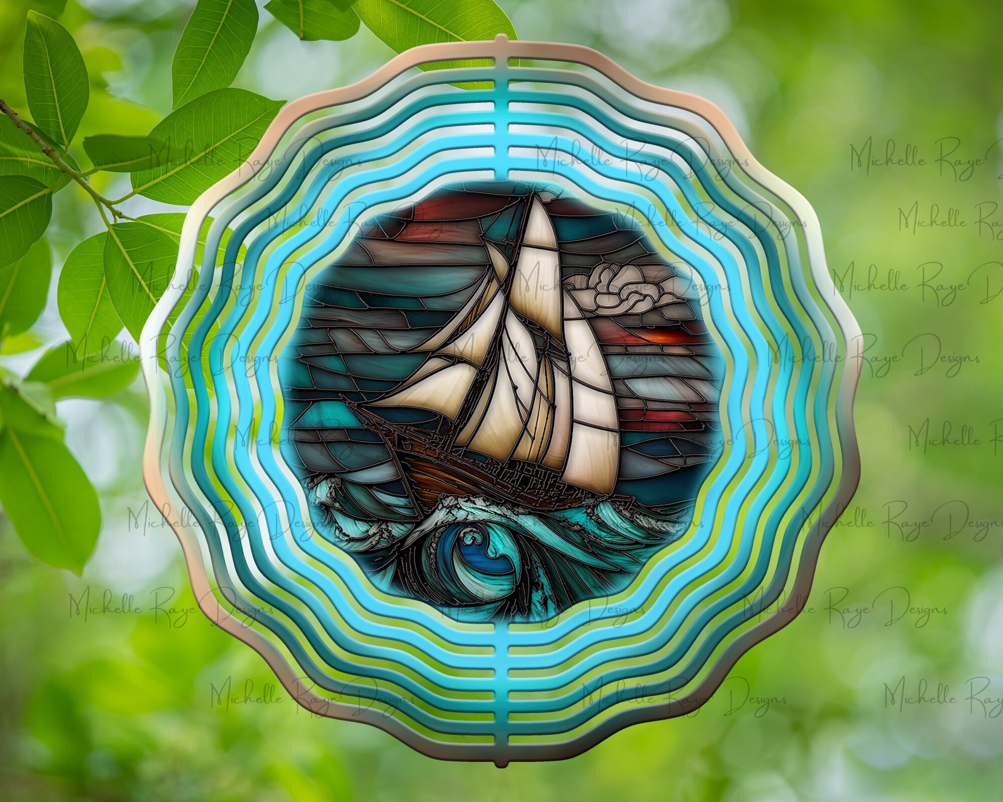 Sailboat in a Stormy Sea Stained Glass Design Hanging Wind - Etsy
