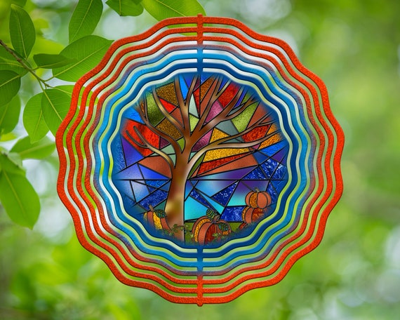 Falling Leaves and Pumpkins Stained Glass Hanging Wind - Etsy