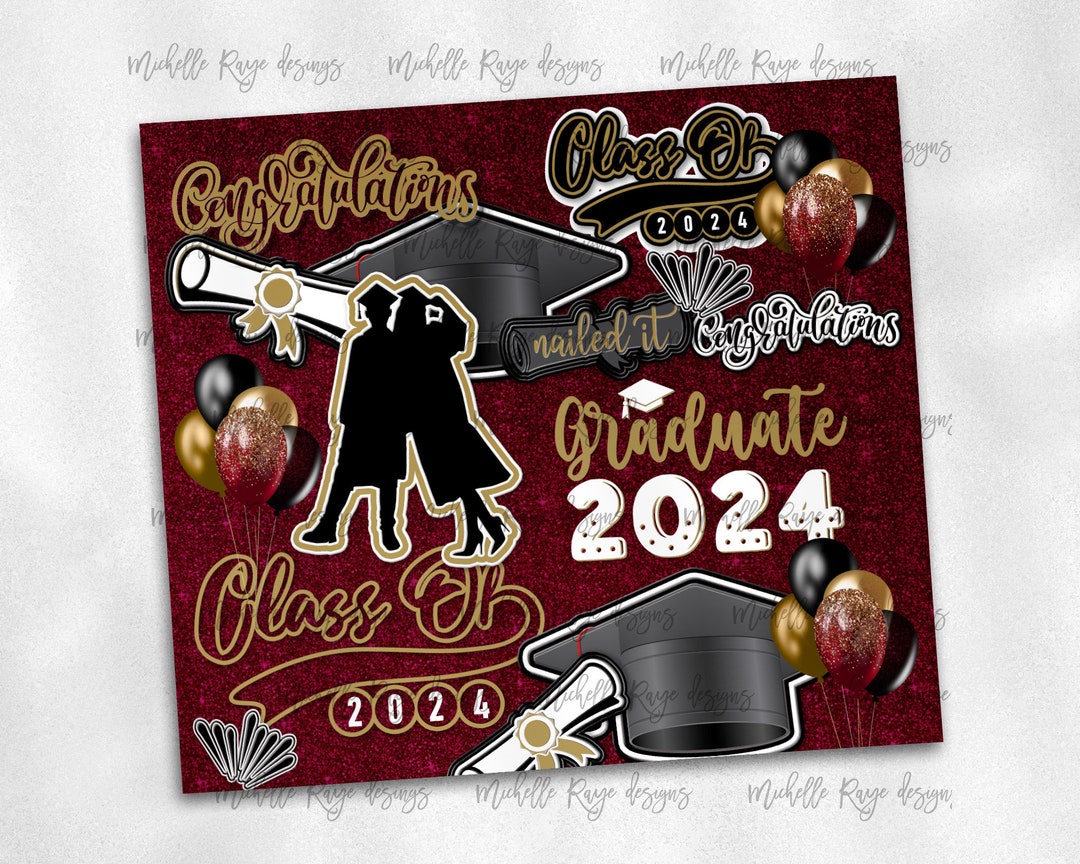 2024 Graduation Burst, Maroon and Gold School Colors, Skinny Tumblers ...