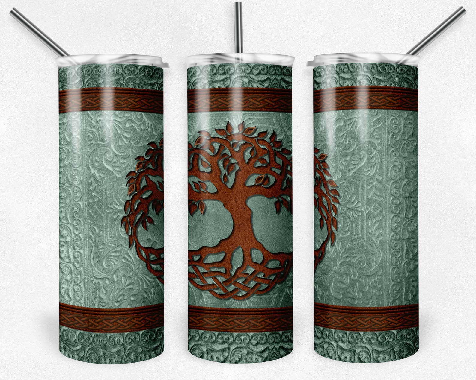 Tooled Leather, Tree of Life, Sage Green, Cowboy, Western, Sublimation ...