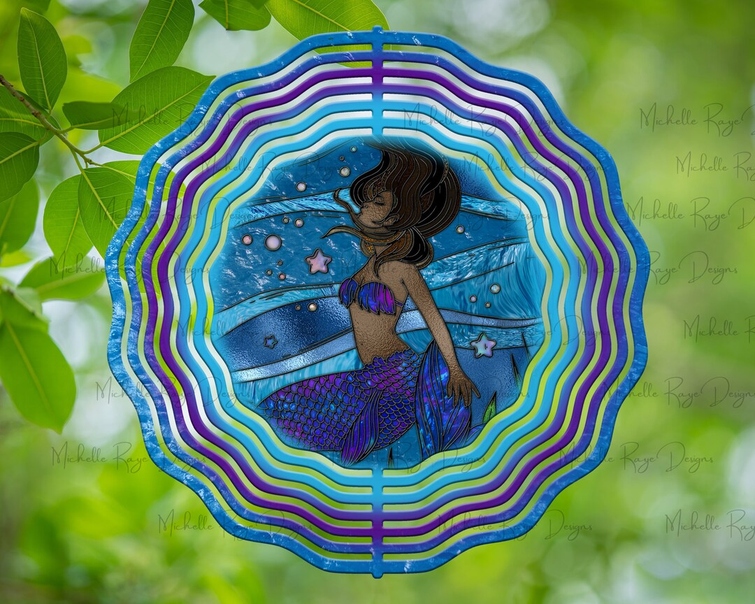 Mermaid Stained Glass Design, Hanging Wind Spinners for Outdoors ...