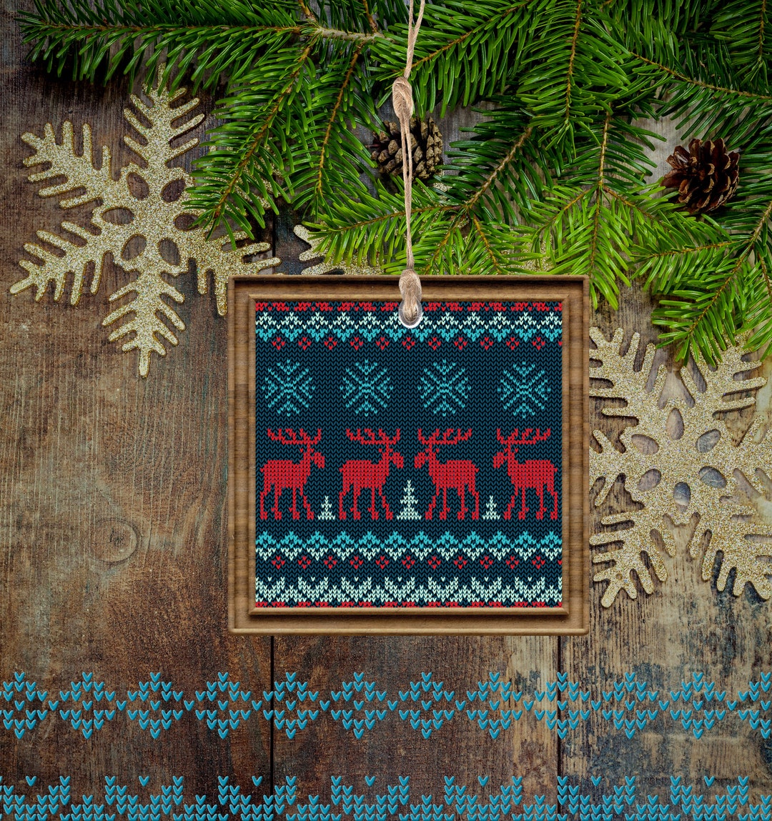 Knitted Red Moose Christmas Sweater Christmas Ornament, Instant Digital ...