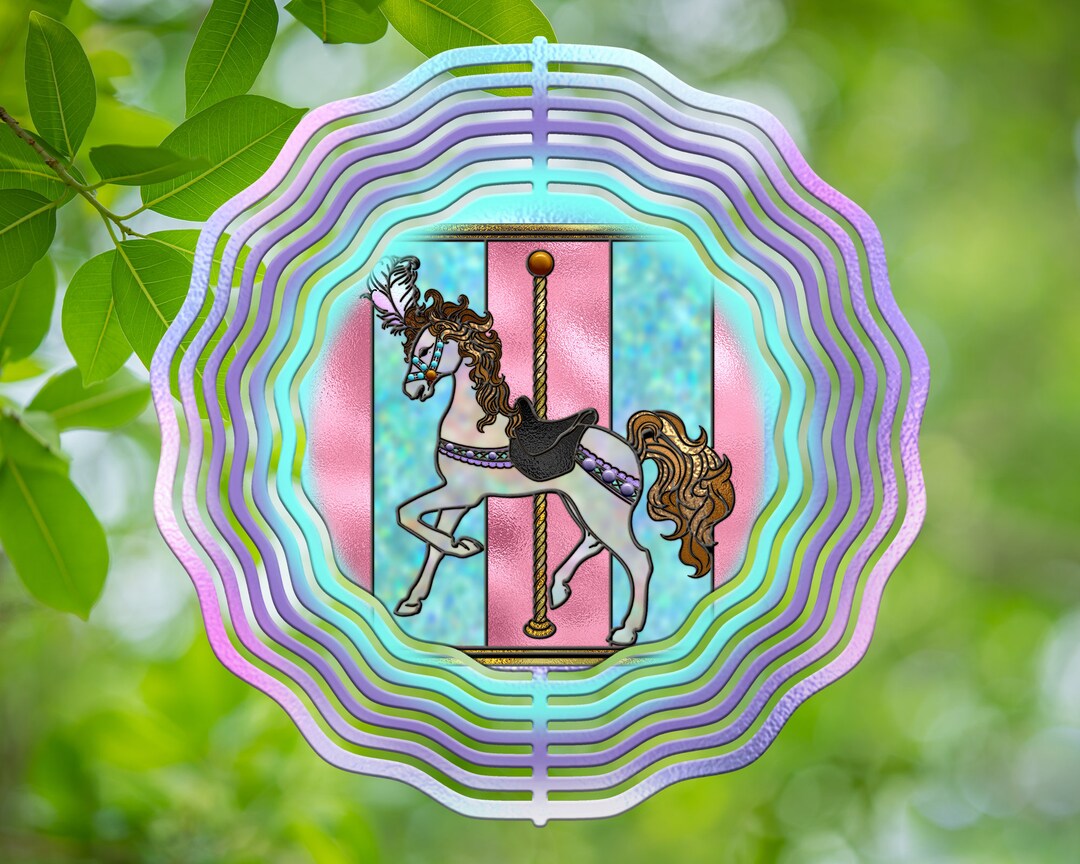 Carousel Horse Scene Stained Glass Hanging Wind Spinners for Outdoors ...