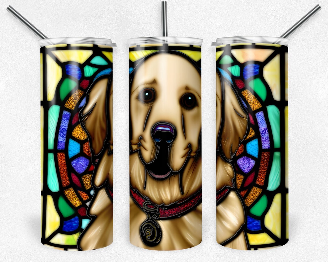 Stained Glass Golden Retriever PNG Wrap, Dog Sublimation Tumbler File ...