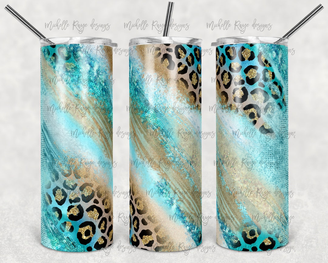 Teal Beach Leopard Print Milky Way, Sublimation, Skinny Tumblers, 20 Oz ...