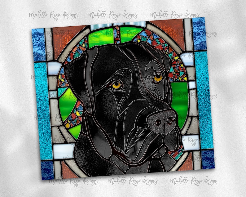 Black Lab Stained Glass PNG Wrap, Labrador Retriever Sublimation ...