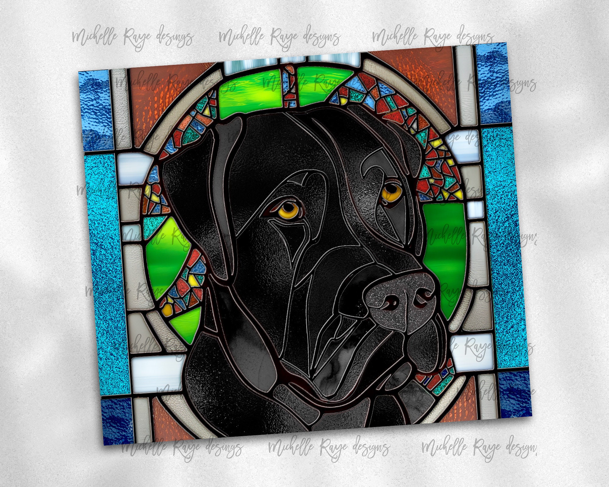 Black Lab Stained Glass PNG Wrap, Labrador Retriever Sublimation ...