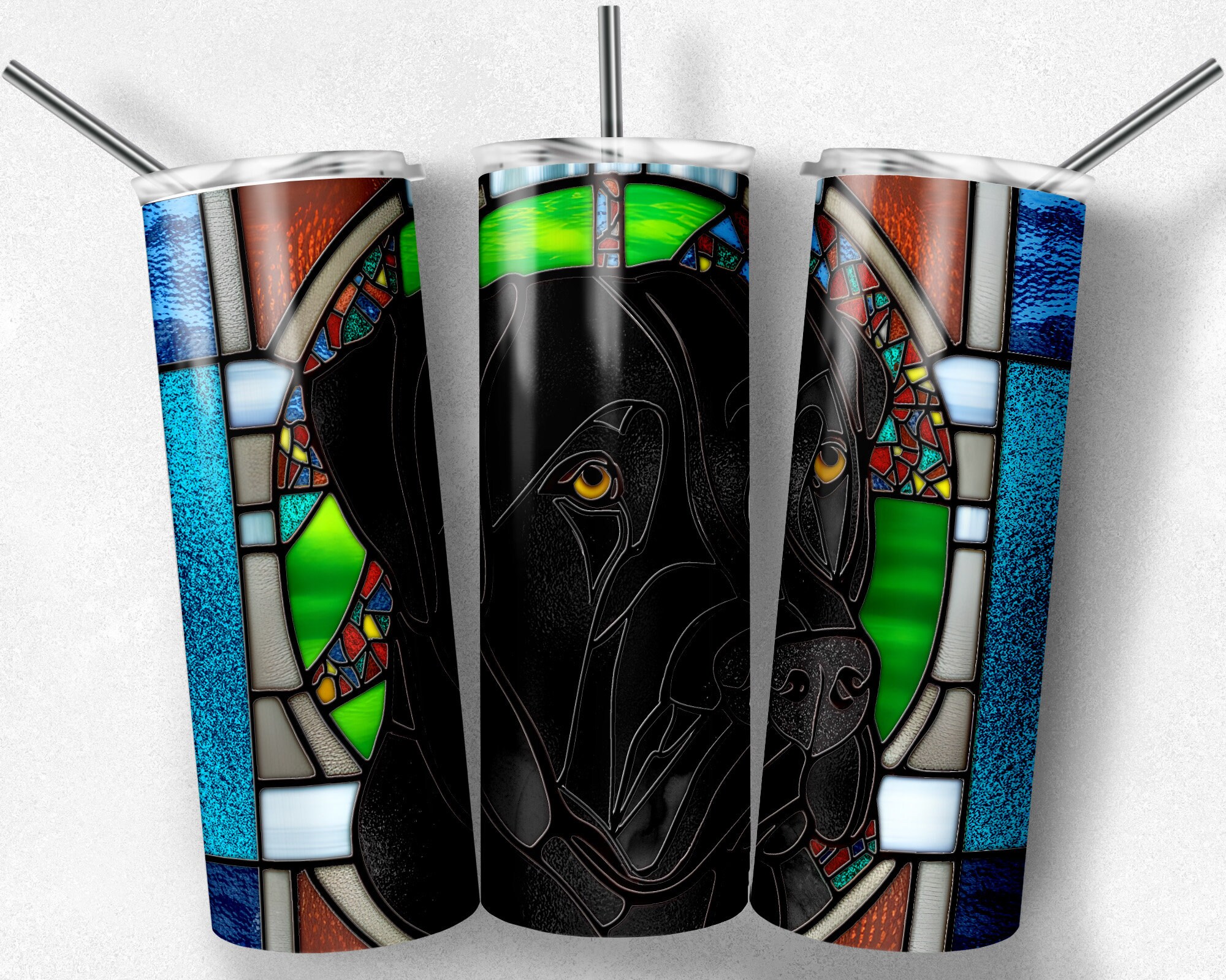 Black Lab Stained Glass PNG Wrap, Labrador Retriever Sublimation ...