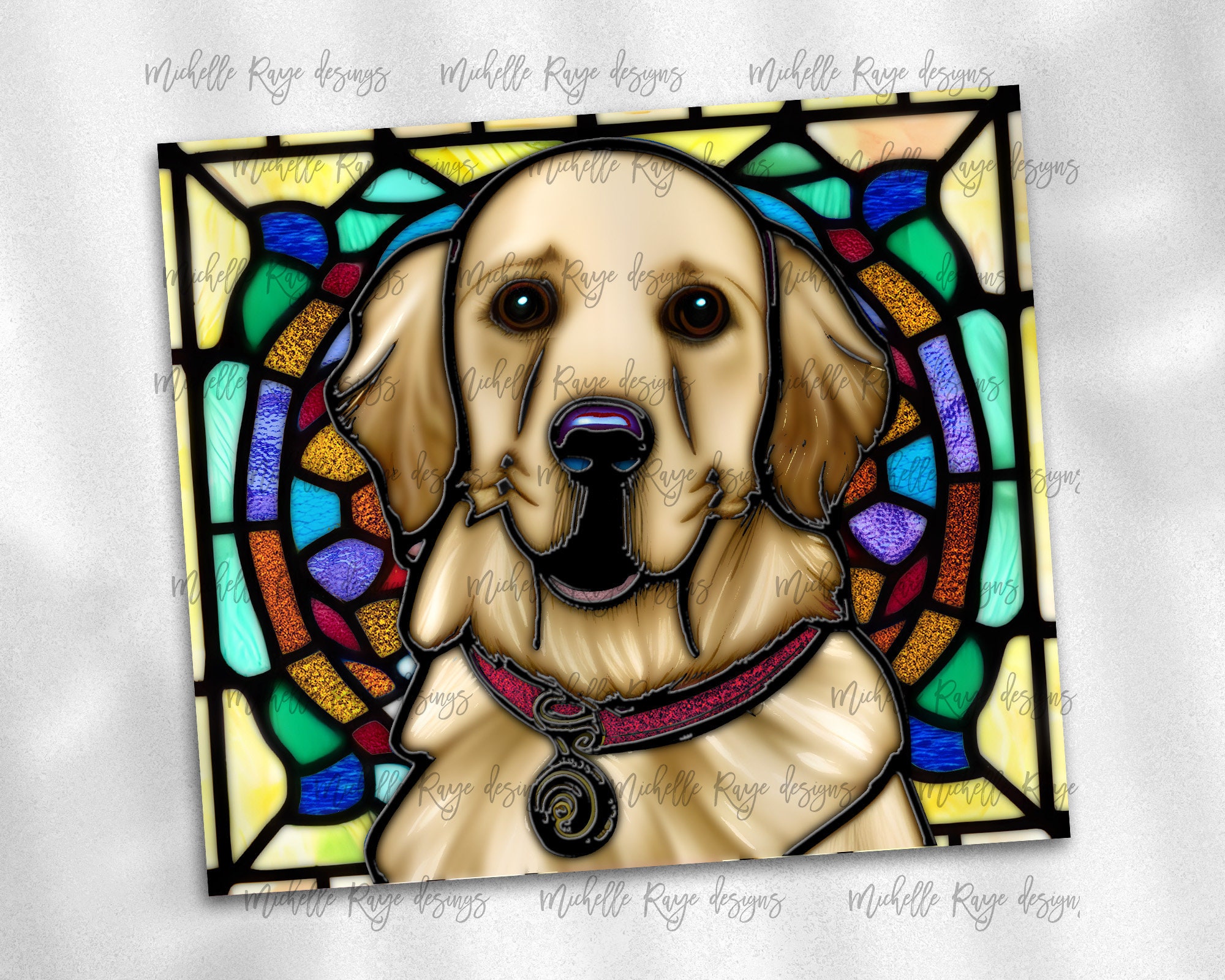 Stained Glass Golden Retriever PNG Wrap, Dog Sublimation Tumbler File ...