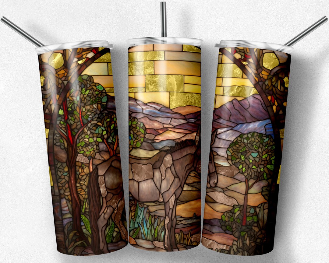 Stained Glass Donkey Sublimation Tumbler PNG Wrap, Stained Glass ...