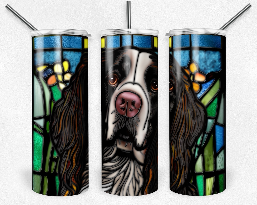 Springer Spaniel Stained Glass PNG Tumbler Sublimation Wrap, English ...