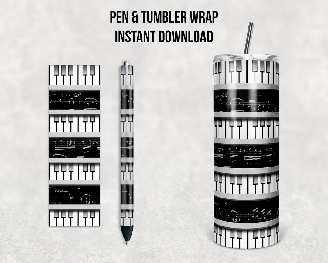 Piano and Sheet Music Stripes, Musical Instrument, 20 Oz Skinny Tumbler ...