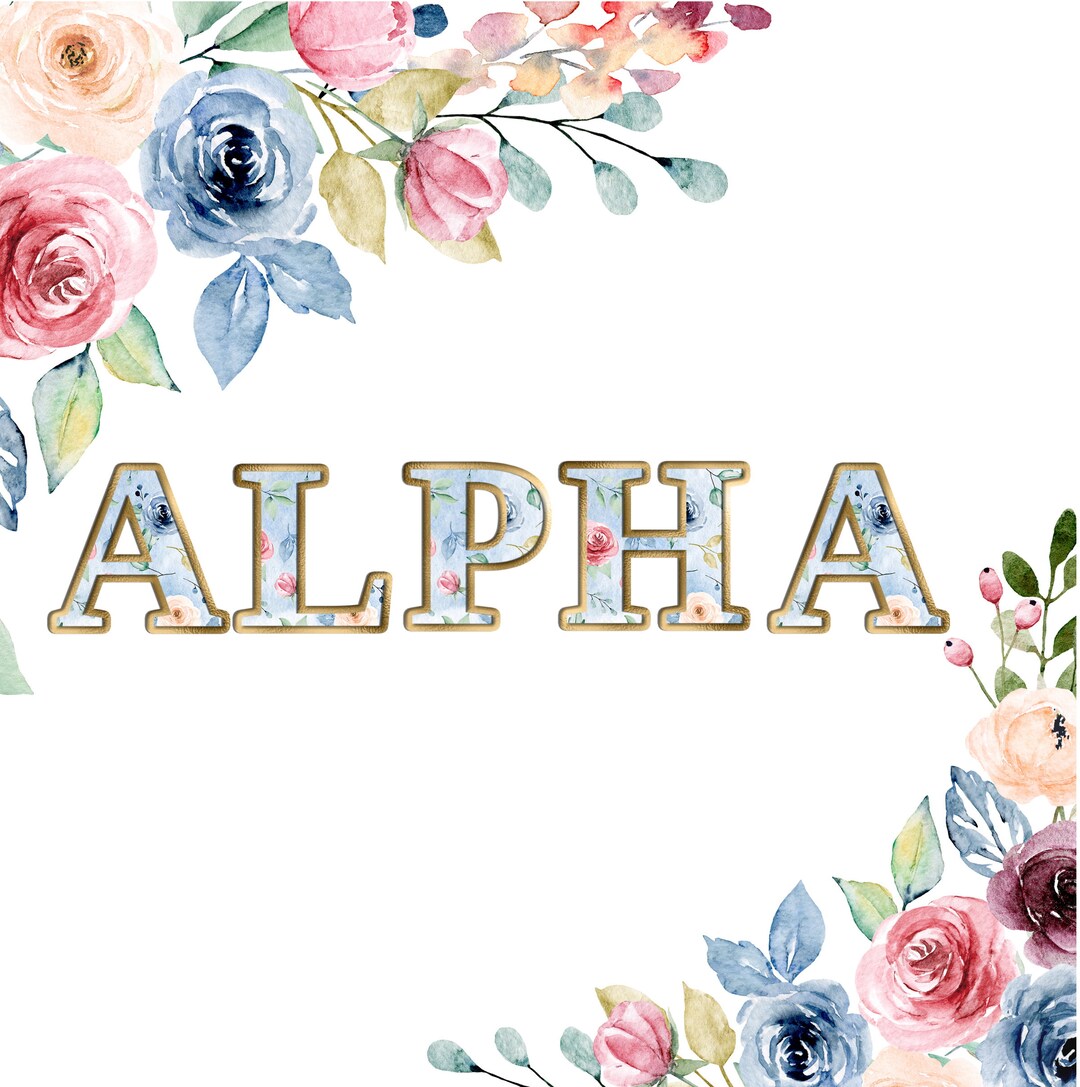 Watercolor Spring Floral Alphabet, Gold Bevel, PNG Overlays, Letter ...