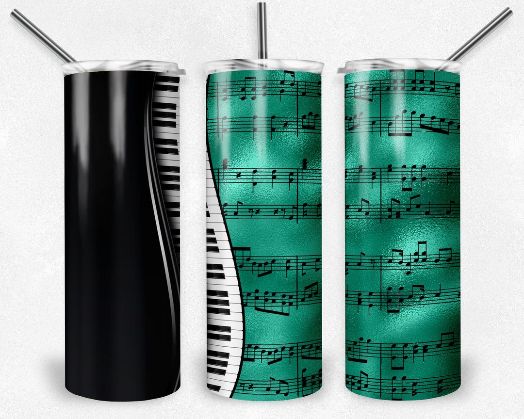 Piano Musical Tumbler PNG Wrap, Teal Green Foil Music Notes, Piano ...