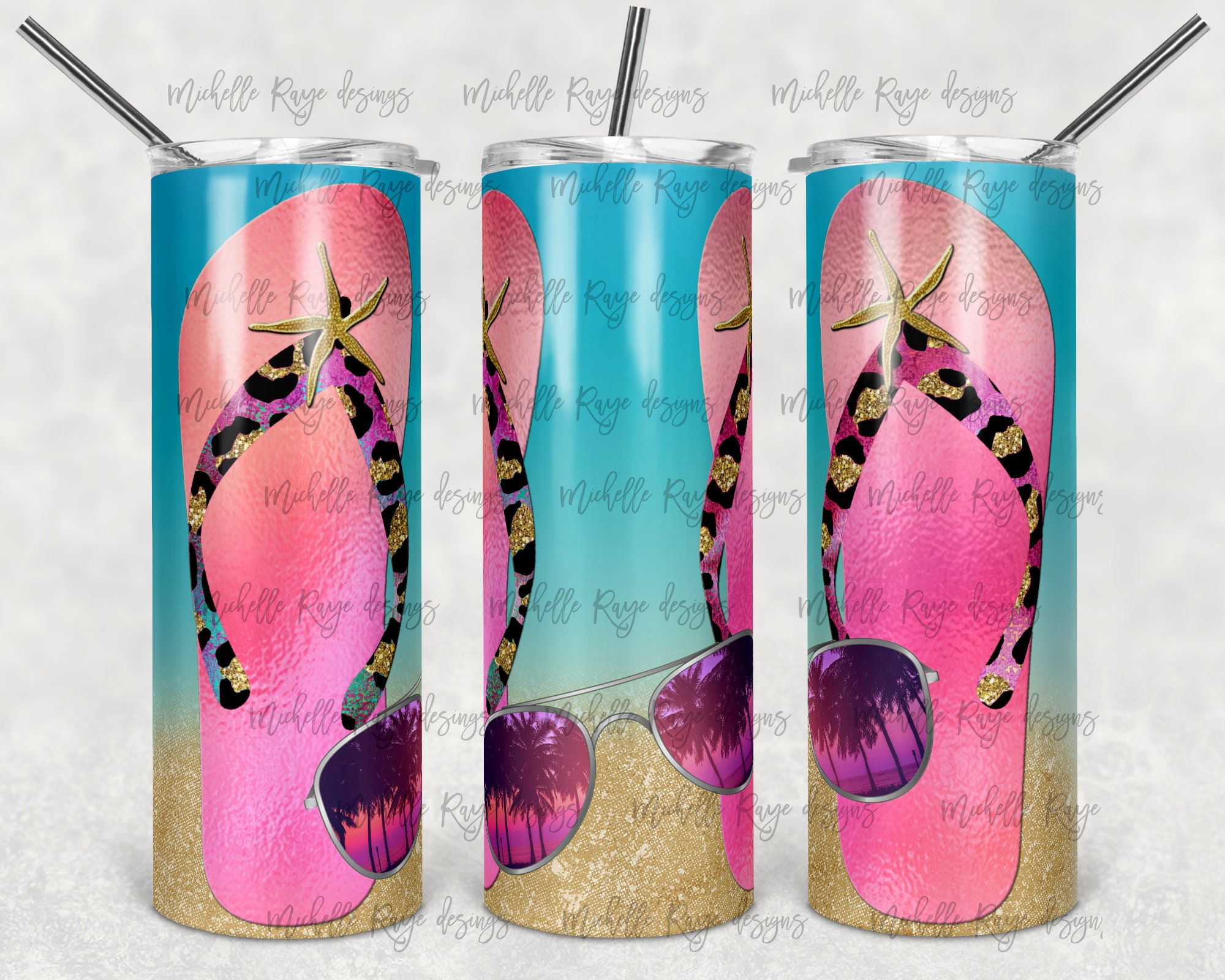 Flip Flops Sunglasses Summer Vacation Beach Ocean 20 oz | Etsy