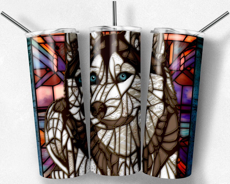 Siberian Husky Stained Glass PNG Wrap Tan and Coral - Etsy