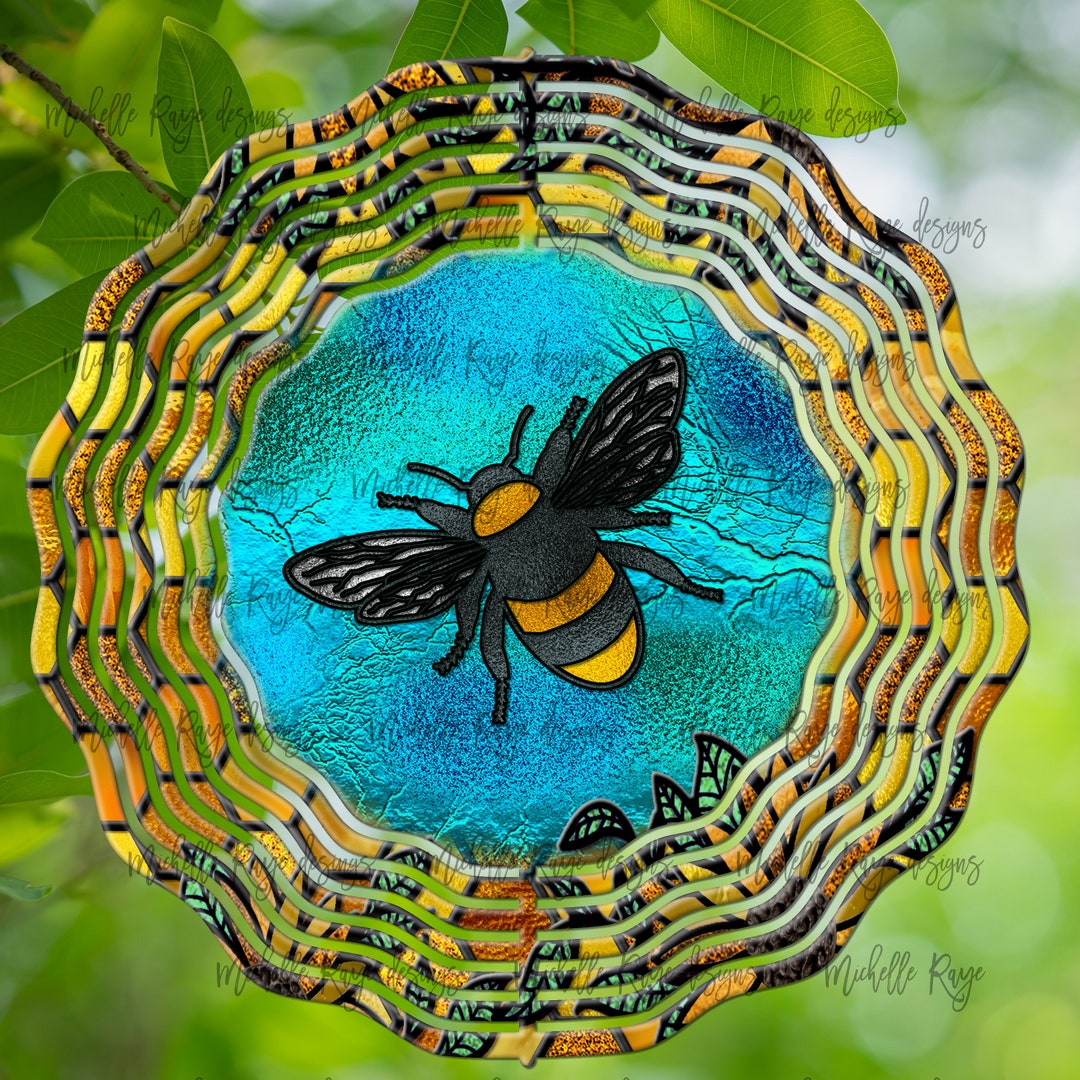 Floral Bee Stained Glass, Hanging Wind Spinners for Outdoors ...