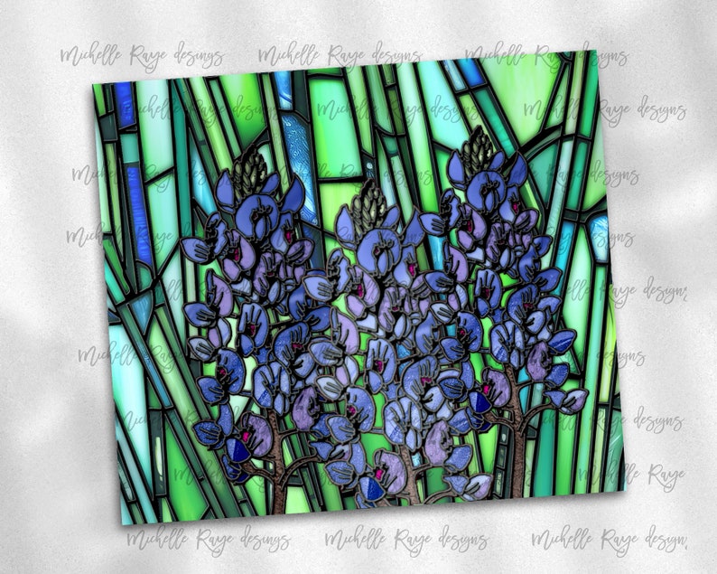 Texas Bluebonnet Stained Glass PNG Wrap, Mothers Day Sublimation File ...