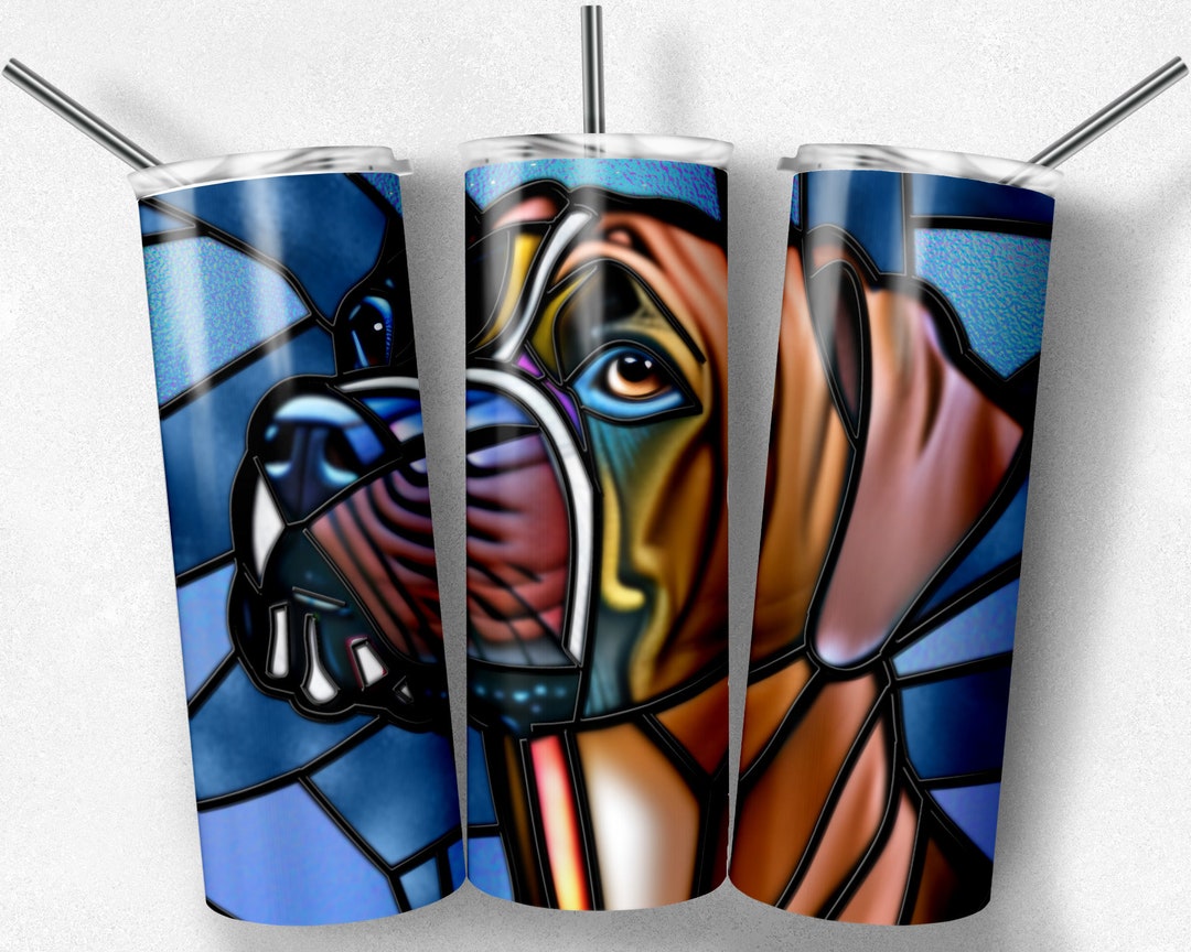 Boxer Dog Stained Glass PNG Wrap, Sublimation, 20oz Tumbler Design ...