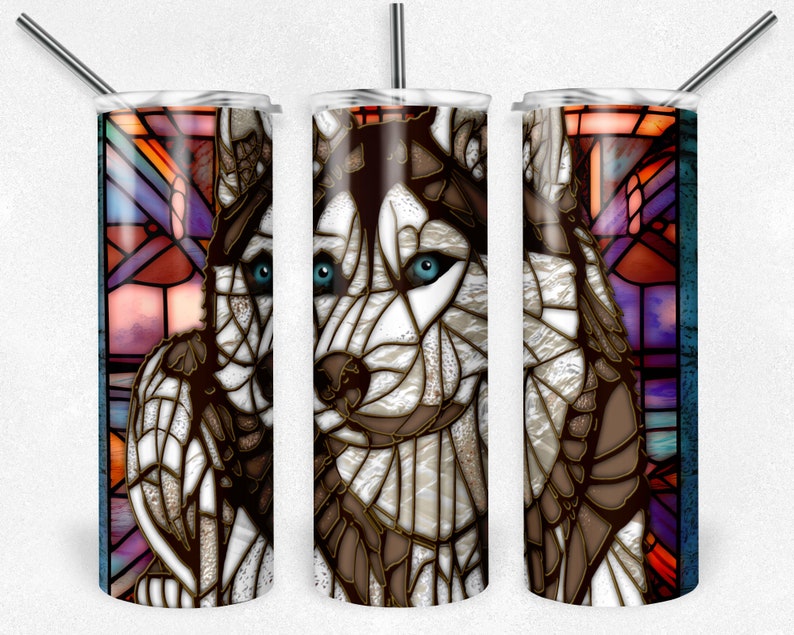 Siberian Husky Stained Glass PNG Wrap Tan and Coral - Etsy