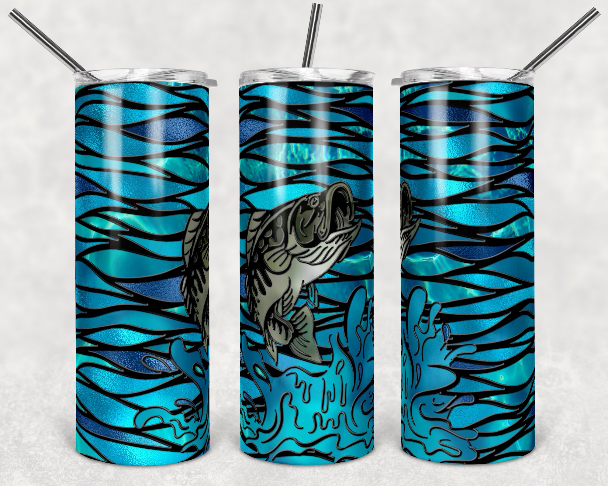 Fish Faux Stained Glass Skinny Tumblers 20 Oz Tumbler - Etsy