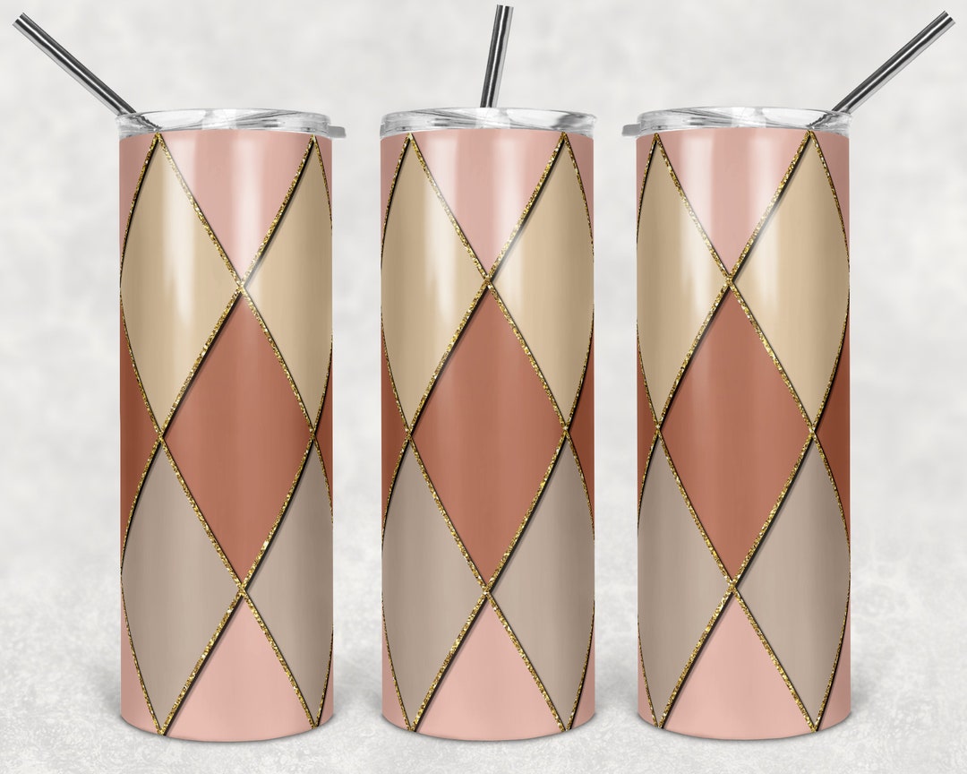 Argyle Pattern, Diamond Shape, Peach Taupe Gold Glitter , 20 Oz Skinny ...