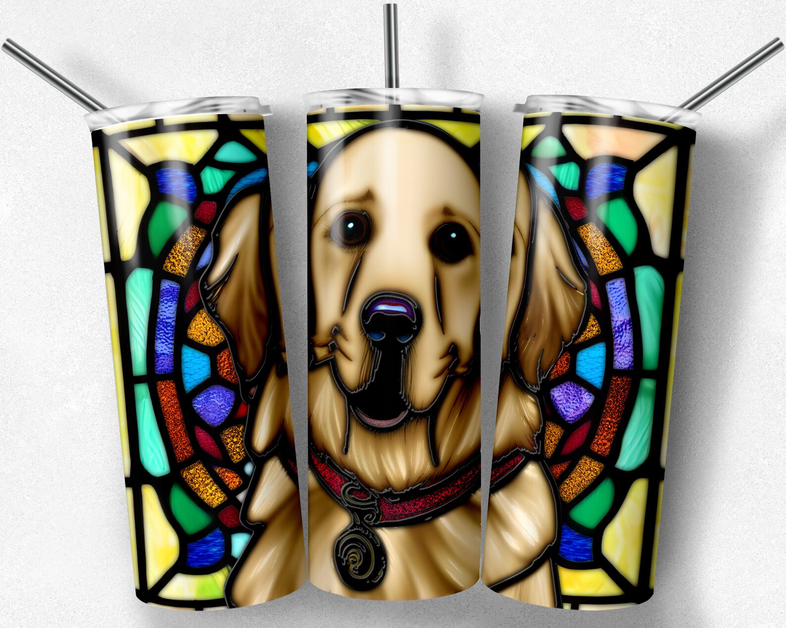 Stained Glass Golden Retriever PNG Wrap, Dog Sublimation Tumbler File ...