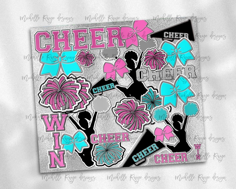 Cheerleader PNG Tumbler Wrap Cheer Burst Pink Teal - Etsy