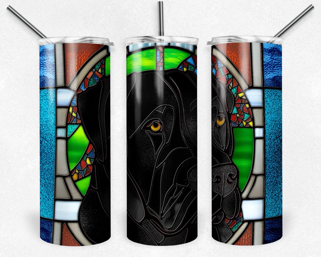 Black Lab Stained Glass PNG Wrap, Labrador Retriever Sublimation ...
