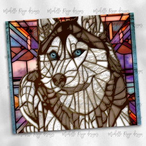 Siberian Husky Stained Glass PNG Wrap, Tan and Coral Background ...