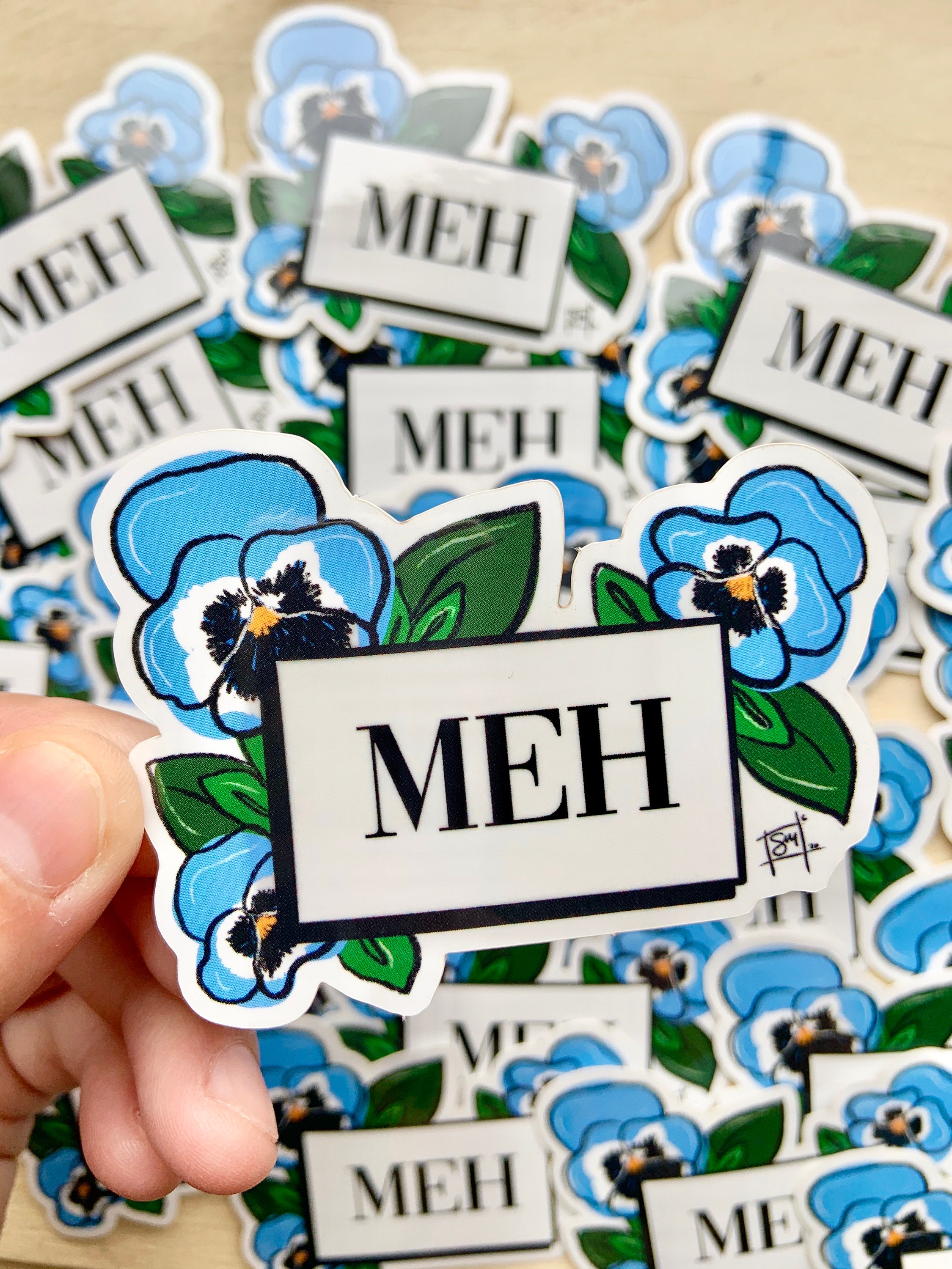 Flower Sticker, Meh Sticker, Vinyl Sticker, Laptop Sticker, Waterproof ...