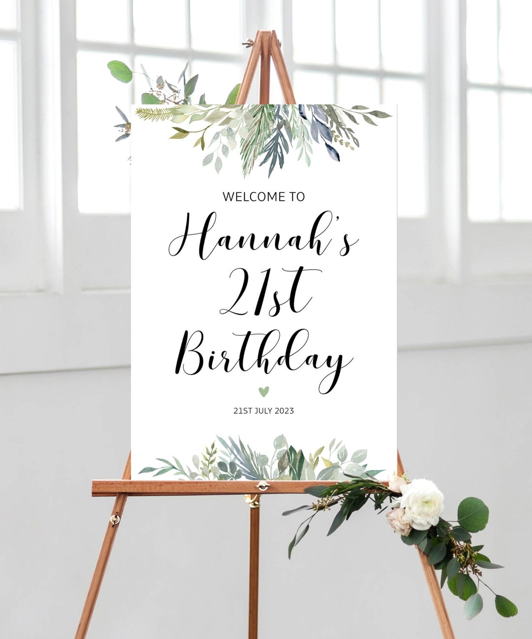 Birthday Party Welcome Sign, Green Foliage Design, Personalised ANY AGE ...