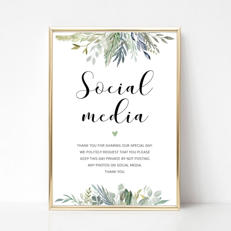 No Photos on Social Media Wedding Sign Green Foliage Printed - Etsy