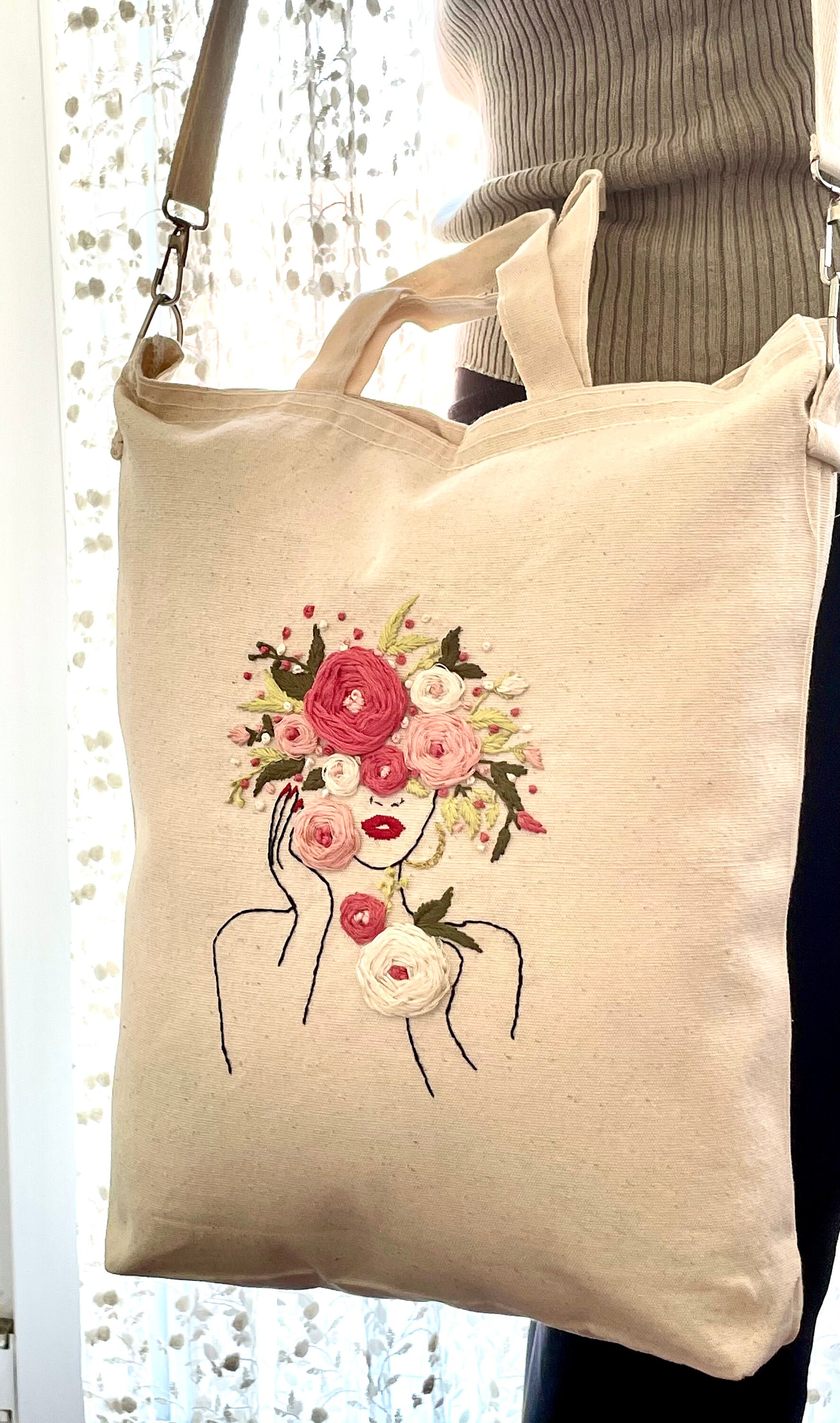 Floral Female Canvas Bag Kit Embroidered Feminist Tote Bag | Etsy