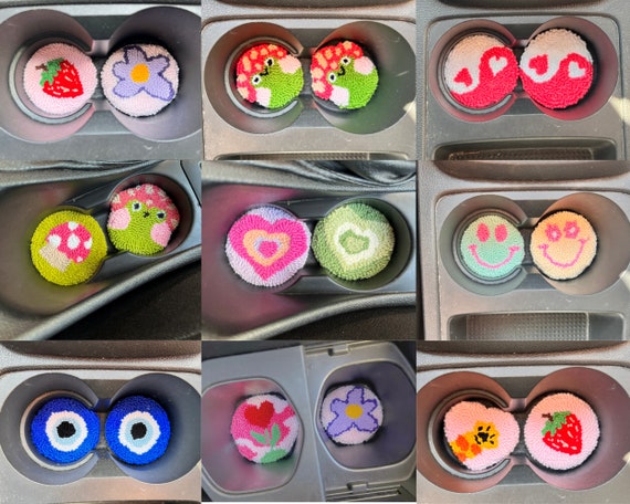 Set of Two Car Coasters Tufted Coasters for Car - Etsy