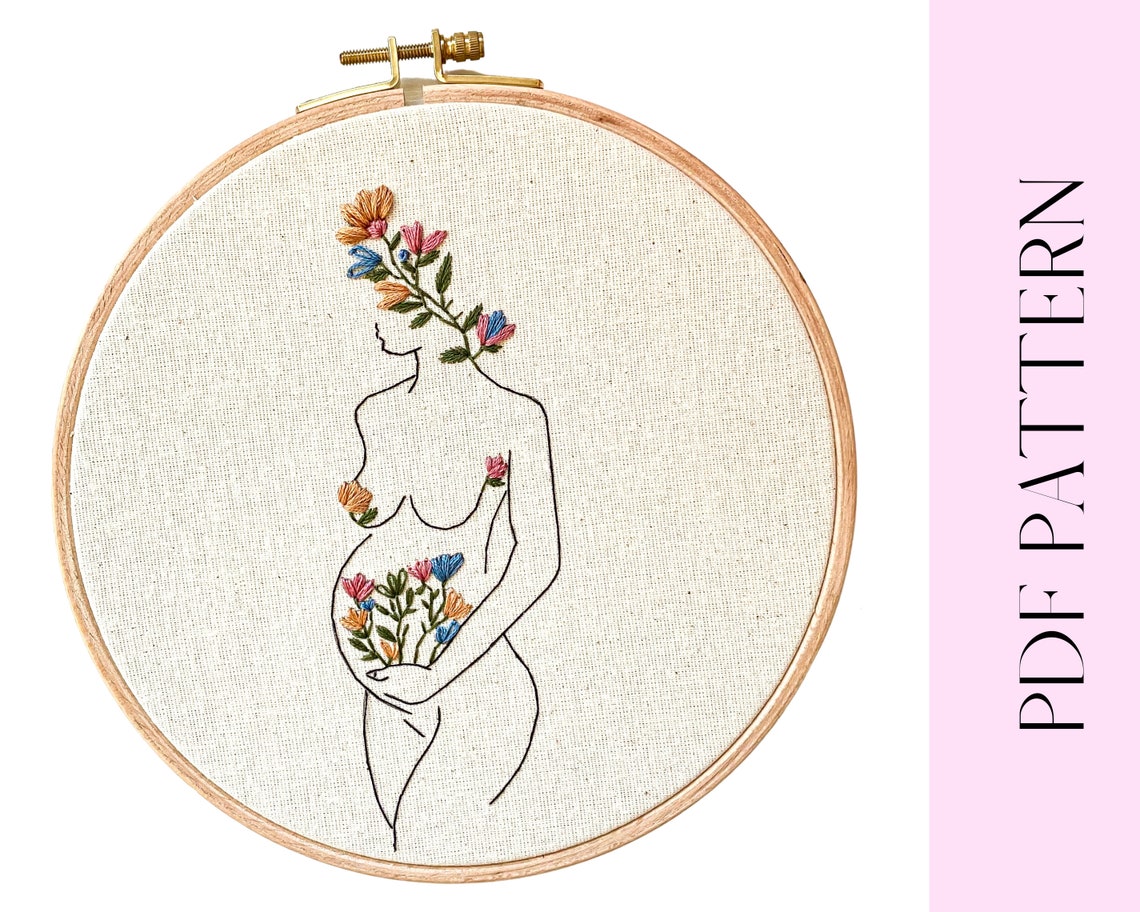 Pregnant Lady PDF Pattern Modern Embroidery How to Stitch | Etsy