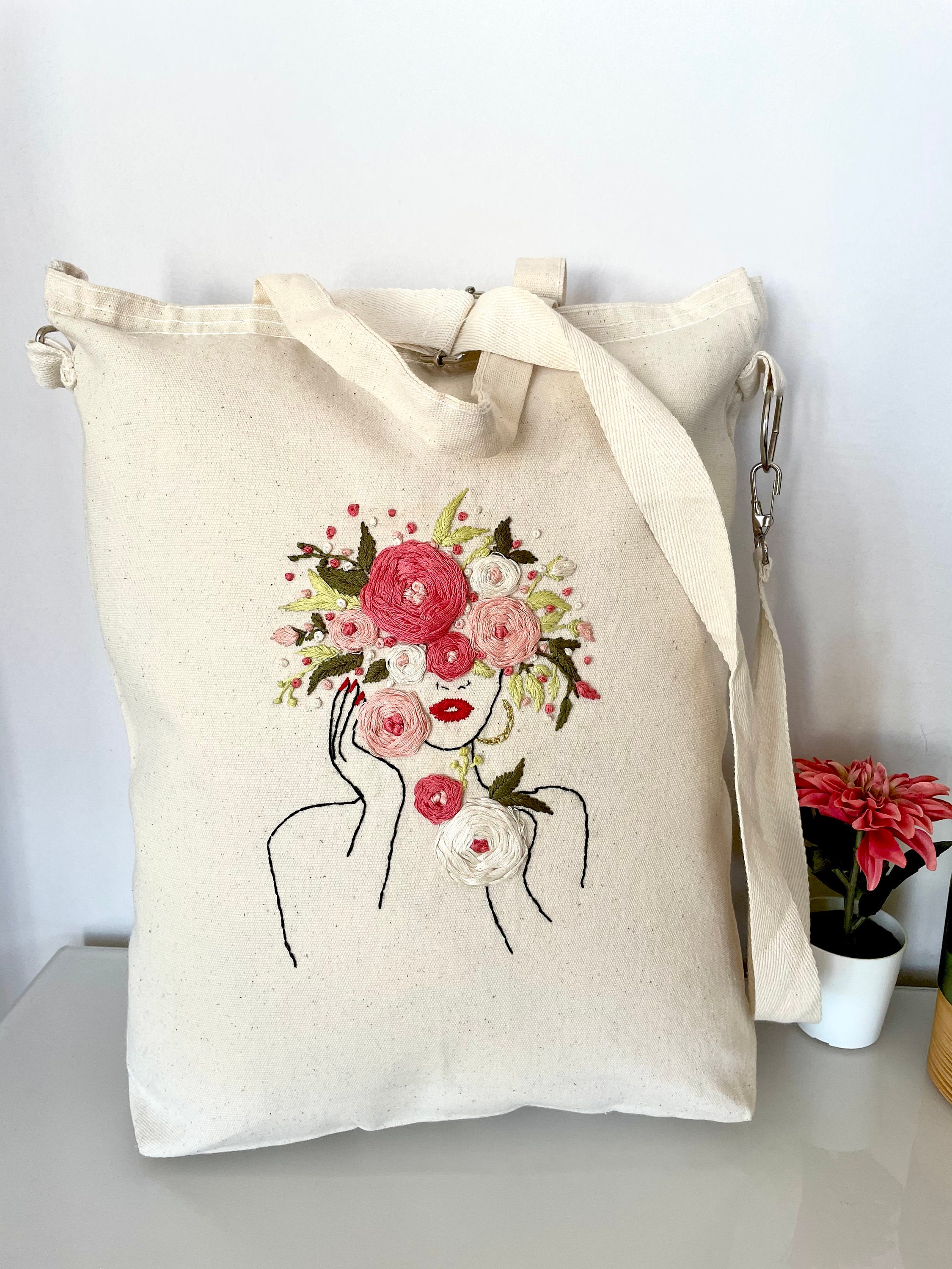 Floral Female Canvas Bag Kit Embroidered Feminist Tote Bag | Etsy