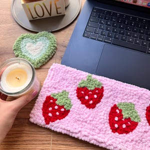 Strawberry Handmade Keyboard Rug, Pink Aesthetic Desk Decor, Fluffy ...