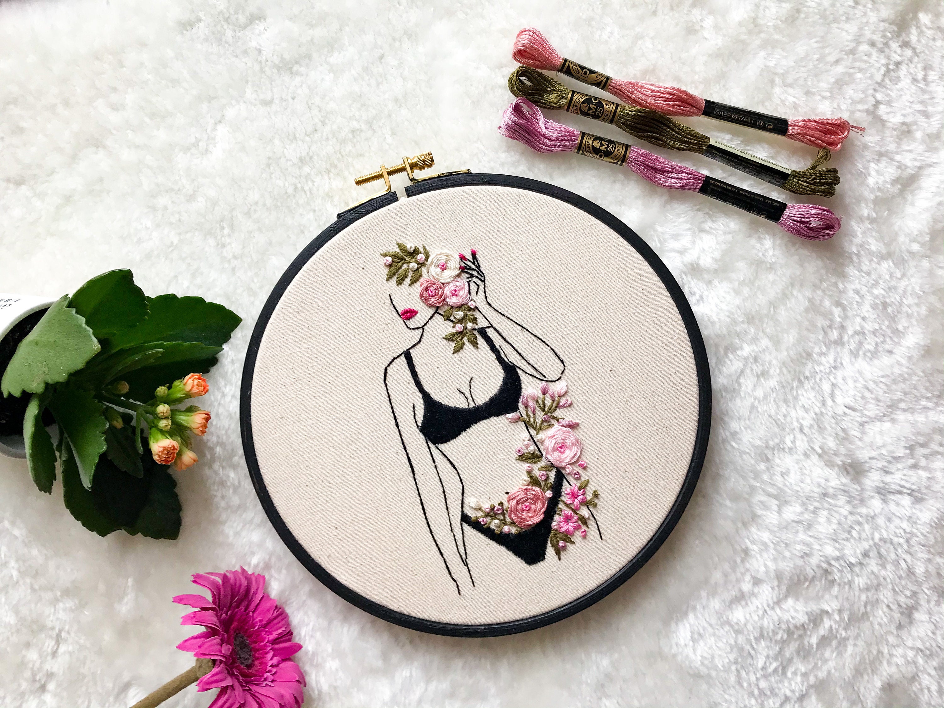 Floral Lady Embroidery Kit Easy Embroidery Embroidery | Etsy