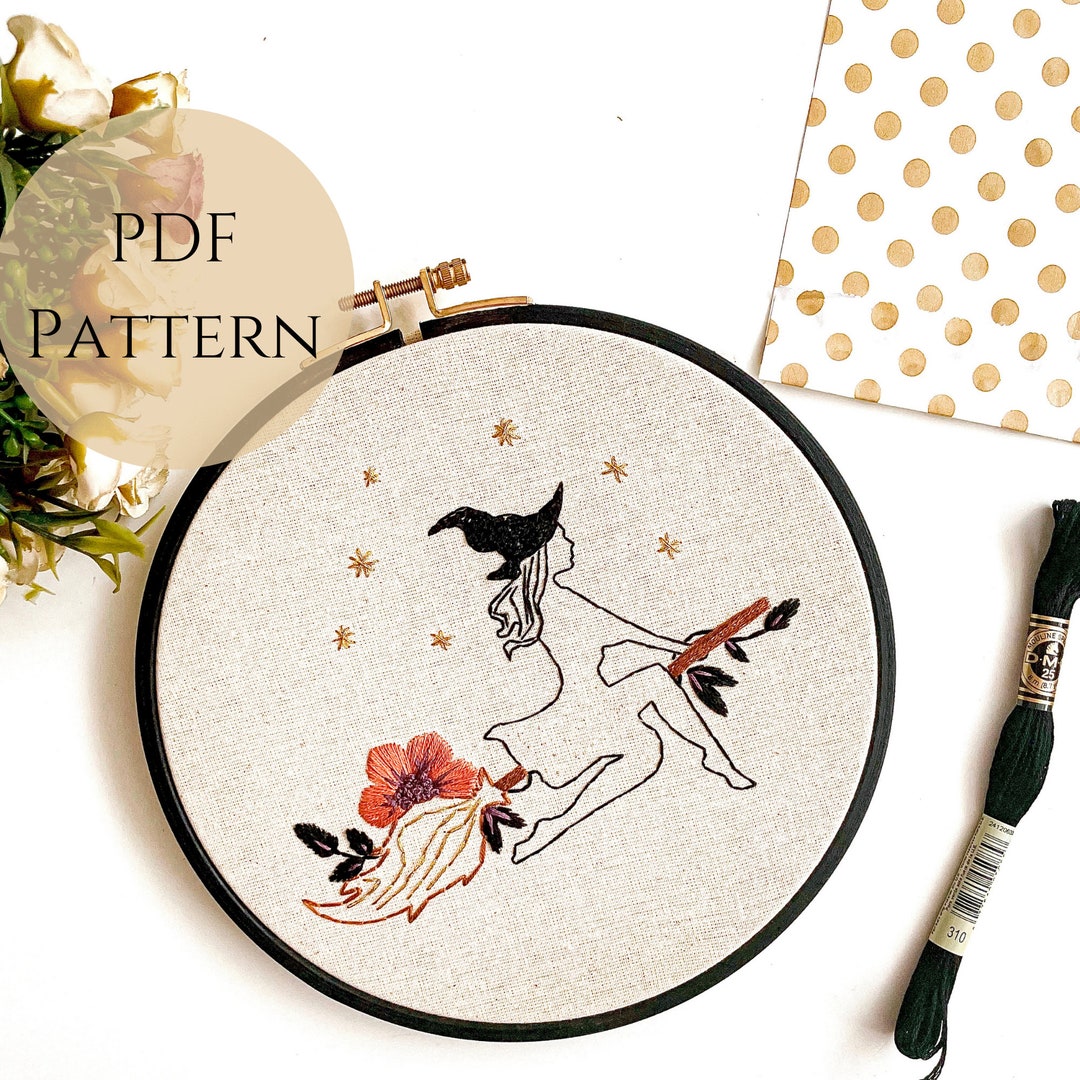 Halloween Witch PDF Embroidery Pattern / Autumn Embroidery / Beginner ...