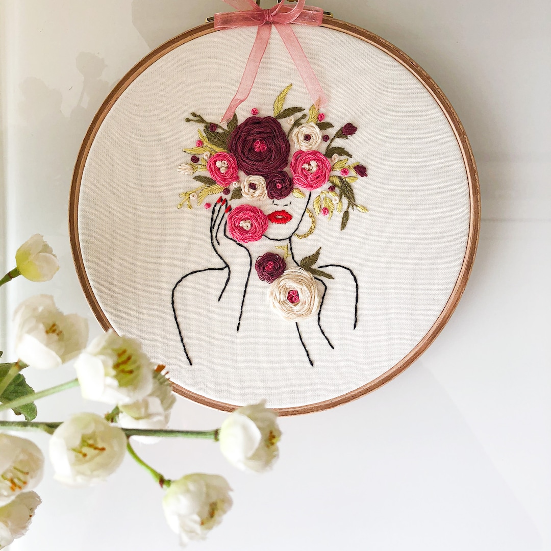 Floral Girl Embroidery Kit. Feminist Hoop Art. Hand Embroidery. Modern ...