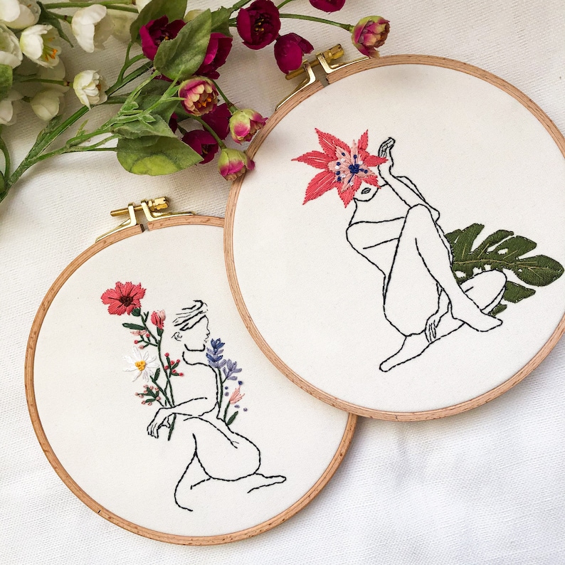 Feminist Line Art Embroidery Kit Set. Pre Printed Fabric. - Etsy