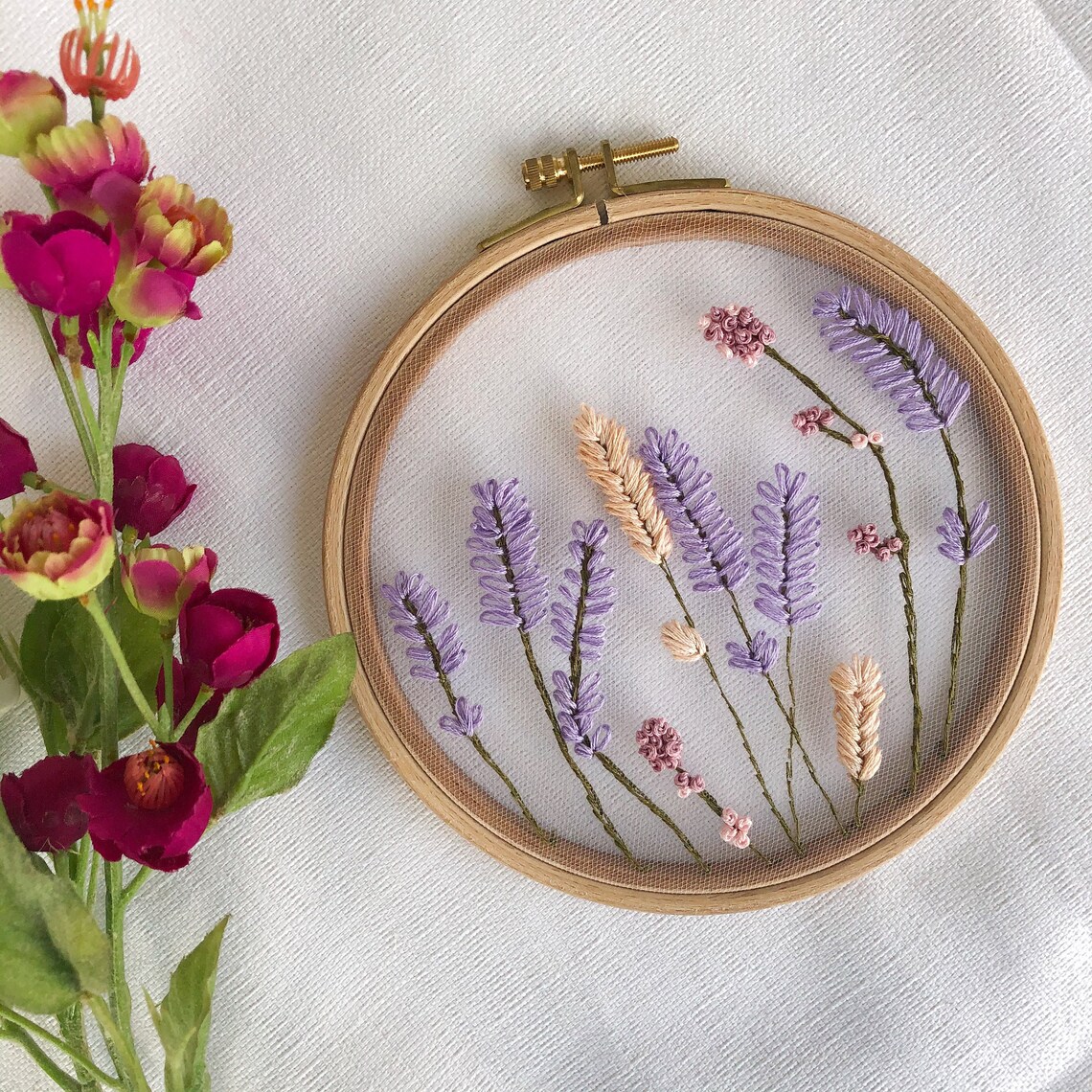 Lavender Dandelion Tulle Embroidery Hoop. Hand Embroidery Hoop | Etsy