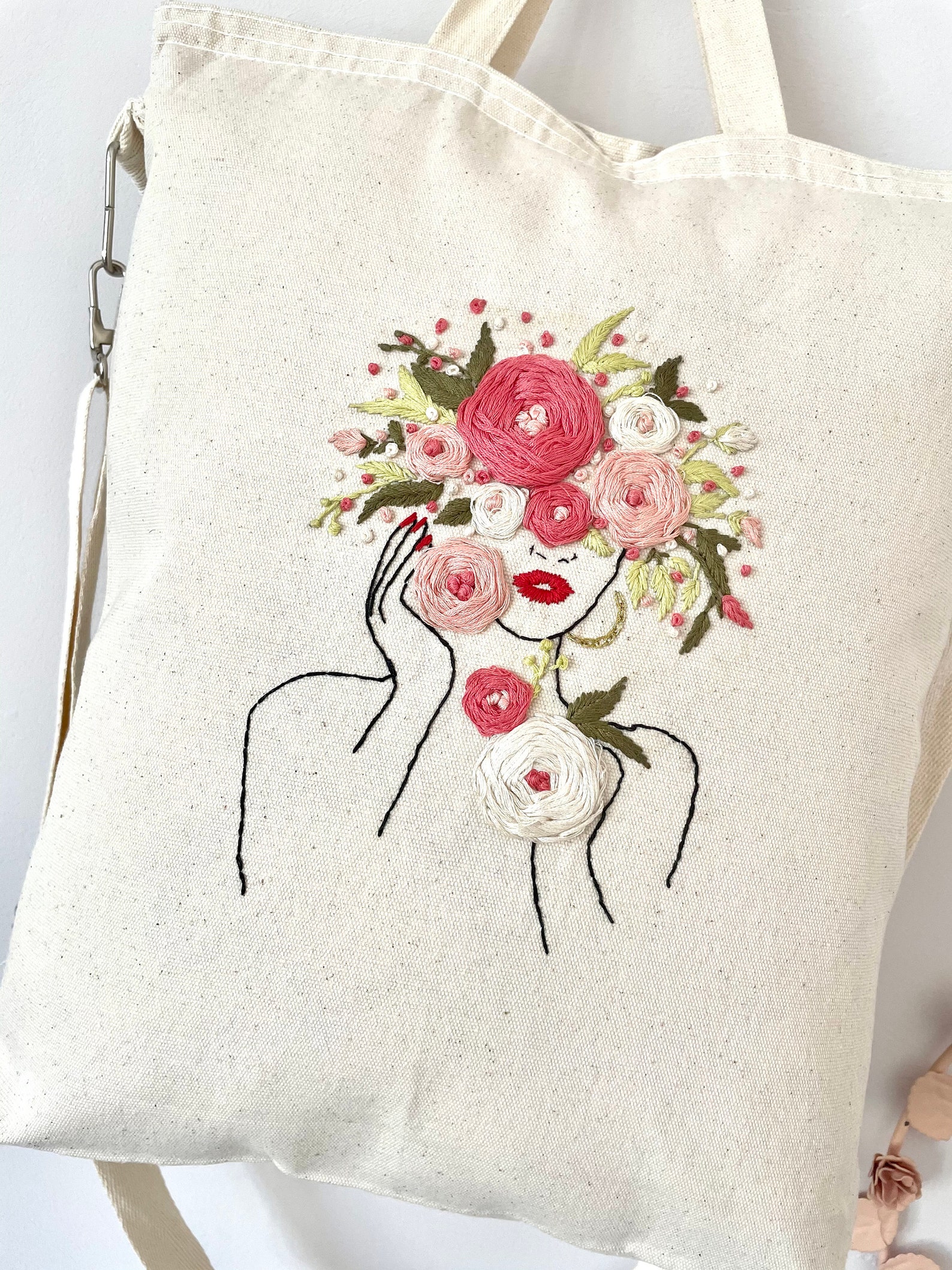 Floral Female Canvas Bag Kit Embroidered Feminist Tote Bag | Etsy